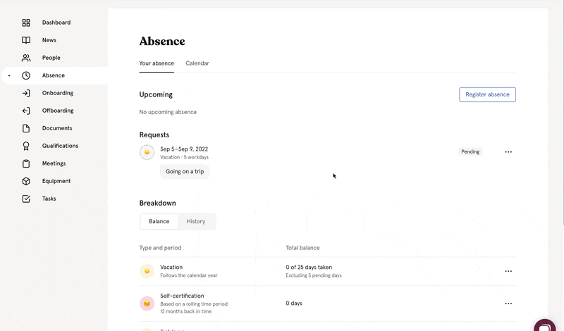 Register and manage absence