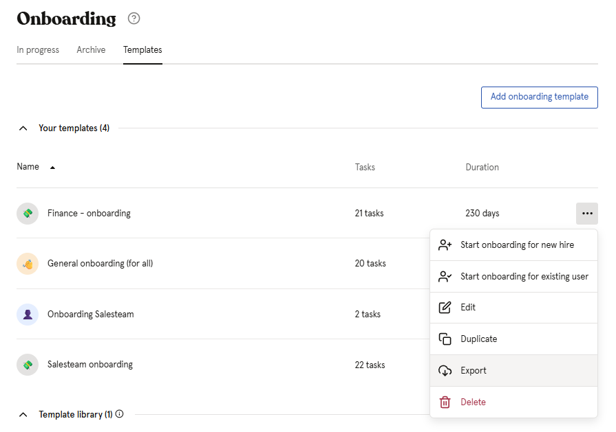 Templates for onboarding