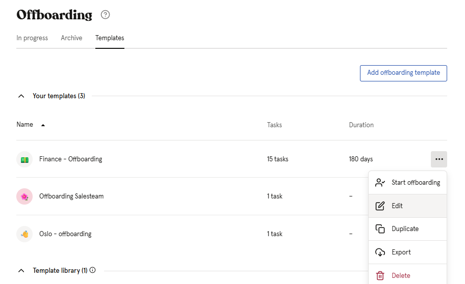 Templates for offboarding