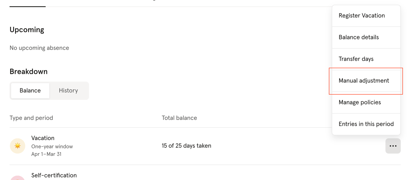 Manual balance adjustment
